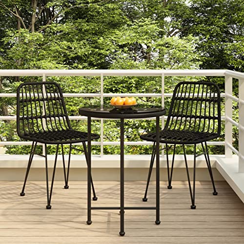 Camerina 3 Piece Patio Dining Set Outdoor Patio Dining Set Outdoor Patio Furniture Patio Set Patio Table and Chairs Set Black Poly Rattan 3157836