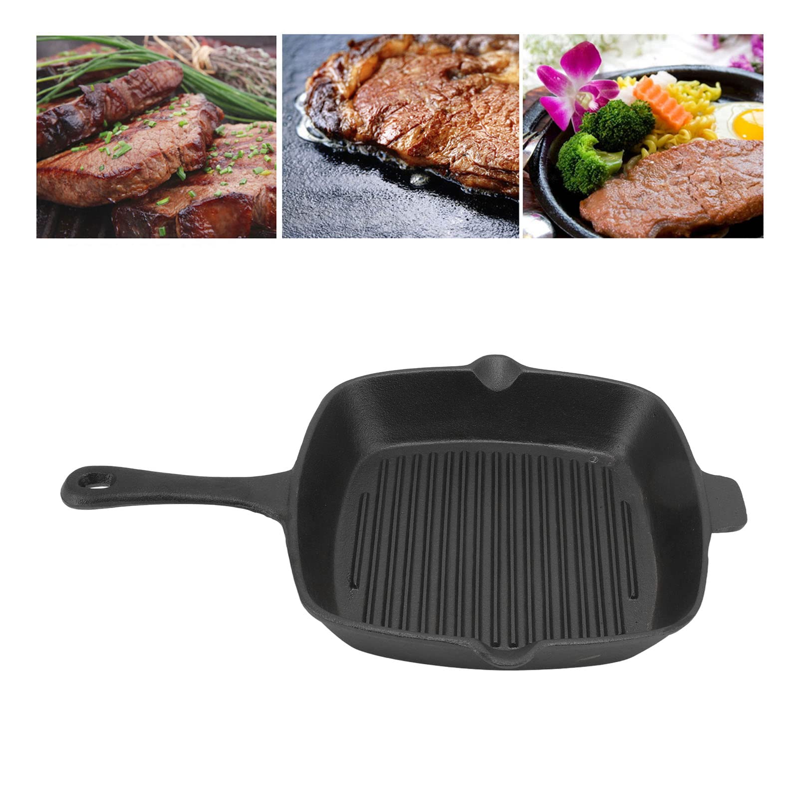 AURORAGRACE Cast Iron Large Capacity Grill Pan Skillets for Meat Fish Steak Vegetables Outdoor Fry Pan