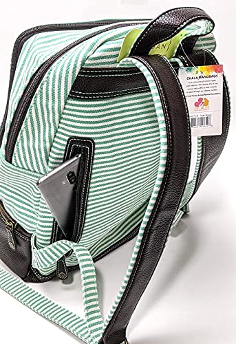 CHALA New Deluxe Striped multipurpose-backpacks with detachable Key Charm, fit up to 14" Laptop for Adult (Teal Stripe_ Sea Turtle)