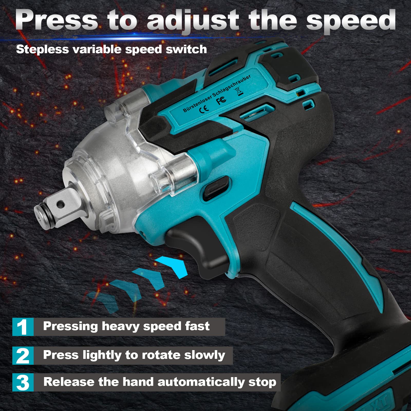 ARyee 21V Cordless Impact Wrench, Brushless Impact Wrench 1/2 inch Max Torque 650N.m, 2Pcs 5.5Ah Battery, 6 Sockets, Fast Charger and Tool Box, High Torque Power Impact Gun for Car/Home