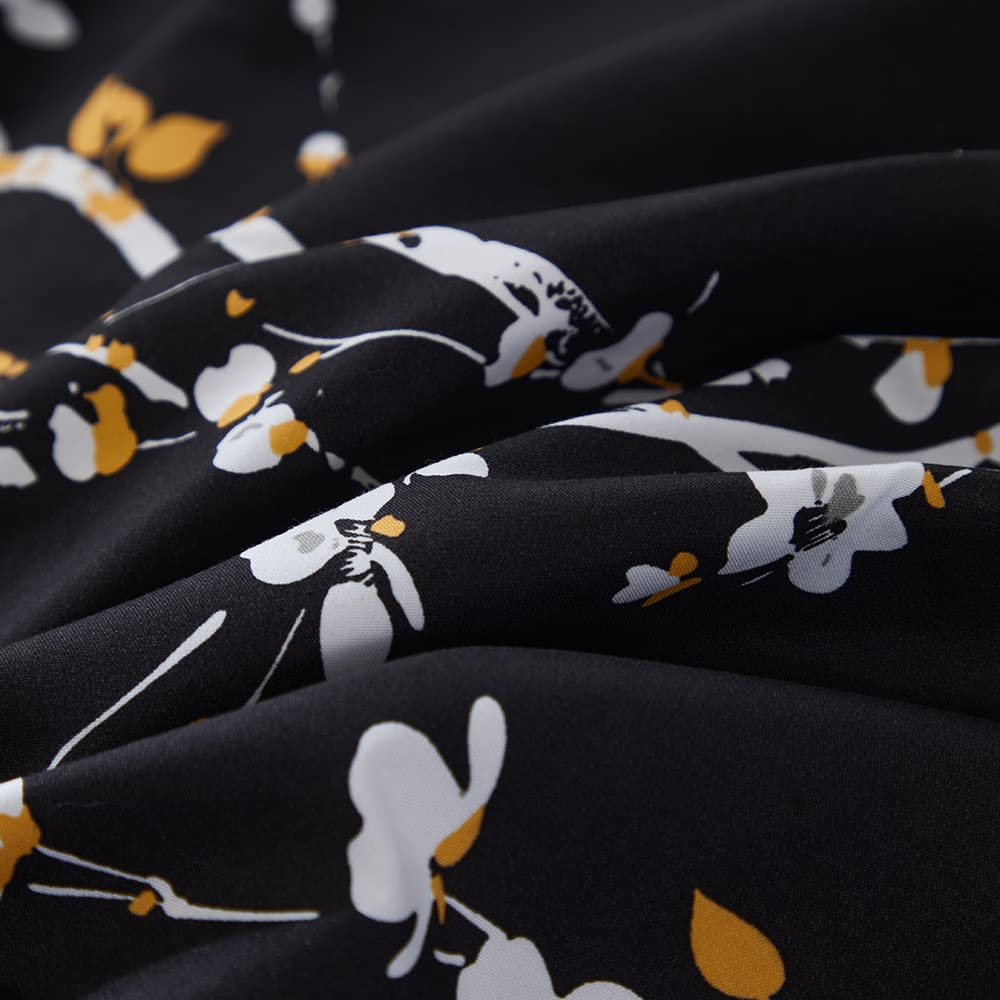 ARYURBU Floral Duvet Cover Set Queen Size with 2 Pillowcases Black, Flower Branch Printed Design, Lightweight Soft Microfiber Comforter Cover Bedding Set 3pcs with Zipper Closure and Corner Ties