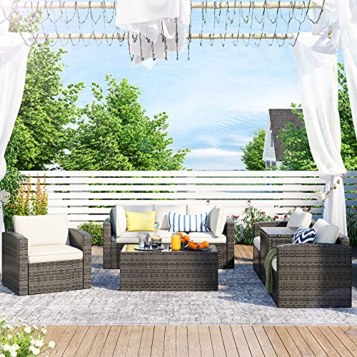 BIADNBZ Patio Furniture Sets 7-Piece Outdoor Coversation Sofa with Chairs,a Loveseat,a Table and a Storage Box for Garden, Beige Cushion