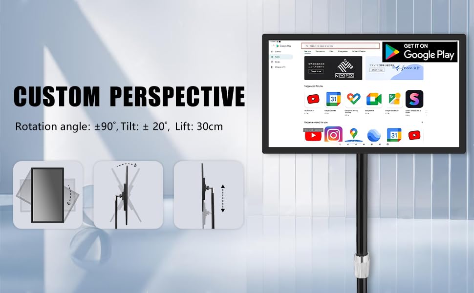 AYSTekMann 15.6'' Interactive LCD Digital Signage Display Advertising Kiosk with wireless screen mirroring,5G WiFi 4+64GB With Auto Play All in One Android with Adjustable Metal Floor Stand