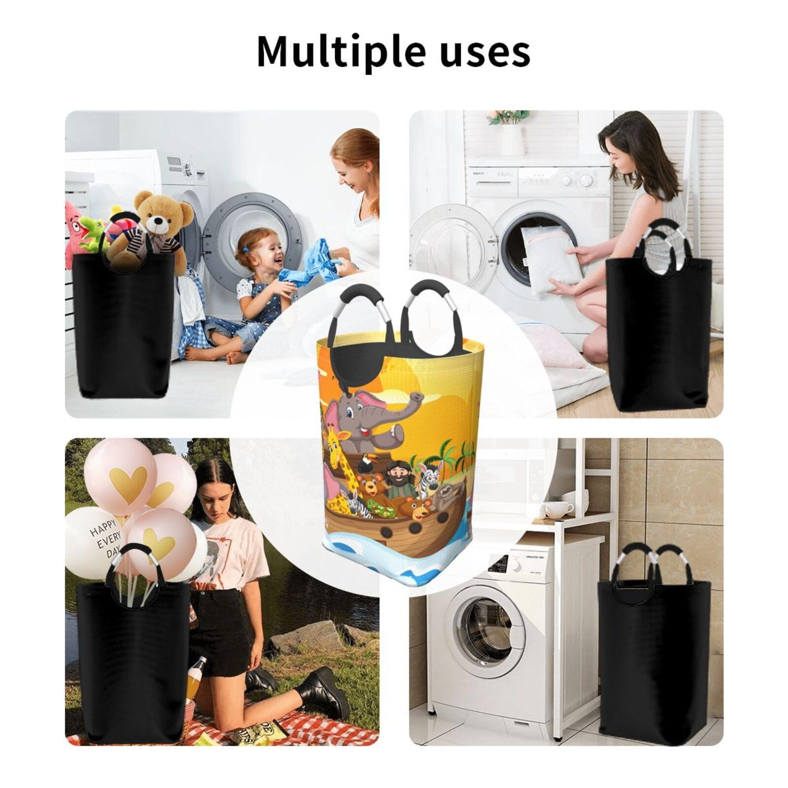 Animals On Noah'S Ark1 Laundry Hamper,Large Canvas Fabric Lightweight Storage Basket Toy Organizer Dirty Clothes Collapsible Waterproof For College Dorms,Children Bedroom,Bathroom