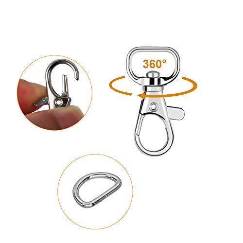 SANNIX 120 Pcs Keychain Clip Hooks with D Ring Include 60Pcs Swivel Snap Hooks Lanyard Clip and 60Pcs D Ring for Purse Hardware Sewing Projects (1/2β Inside Width)