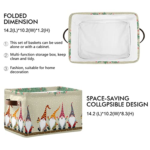 Bolaz Large Storage Basket Christmas Card with Gnomes Foldable Box Organizer Bins Handles for Bedroom Home Office Colorful 9