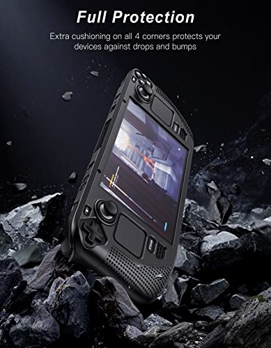 Benazcap Silicone Case for Steam Deck, Soft Full Body Protective Case with Stand, Shockproof, Non-Slip and Anti-Collision Accessories, Compatible with Valve Steam Deck Console, Black