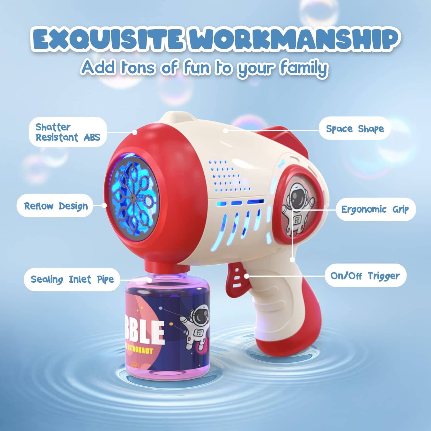 Eaglestone 2 Bubble Gun for Kids, Light Up Bubble Machine for Toddlers, 8 Hole Blower with 4 Refill, Automatic Bubble Maker for Bubble Blaster,Outdoor Toys, Birthday,Christmas Party Favor Gift