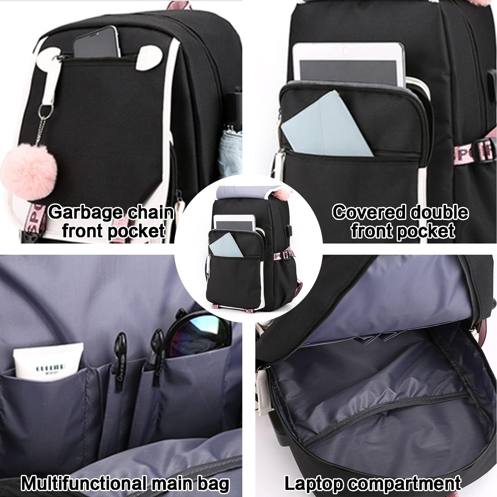 Anime 10D Print Backpack with USB Charging Port Travel Backpack Comic Fans