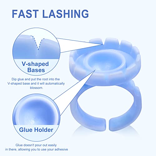 ANYINS Glue Rings 100PCS Eyelash Extensions Glue Disposable Rings for Lash Extension Supplies Lash Glue Holder Fanning Blooming Cups for Lash Glue for Eyelash Extensions(Blue)