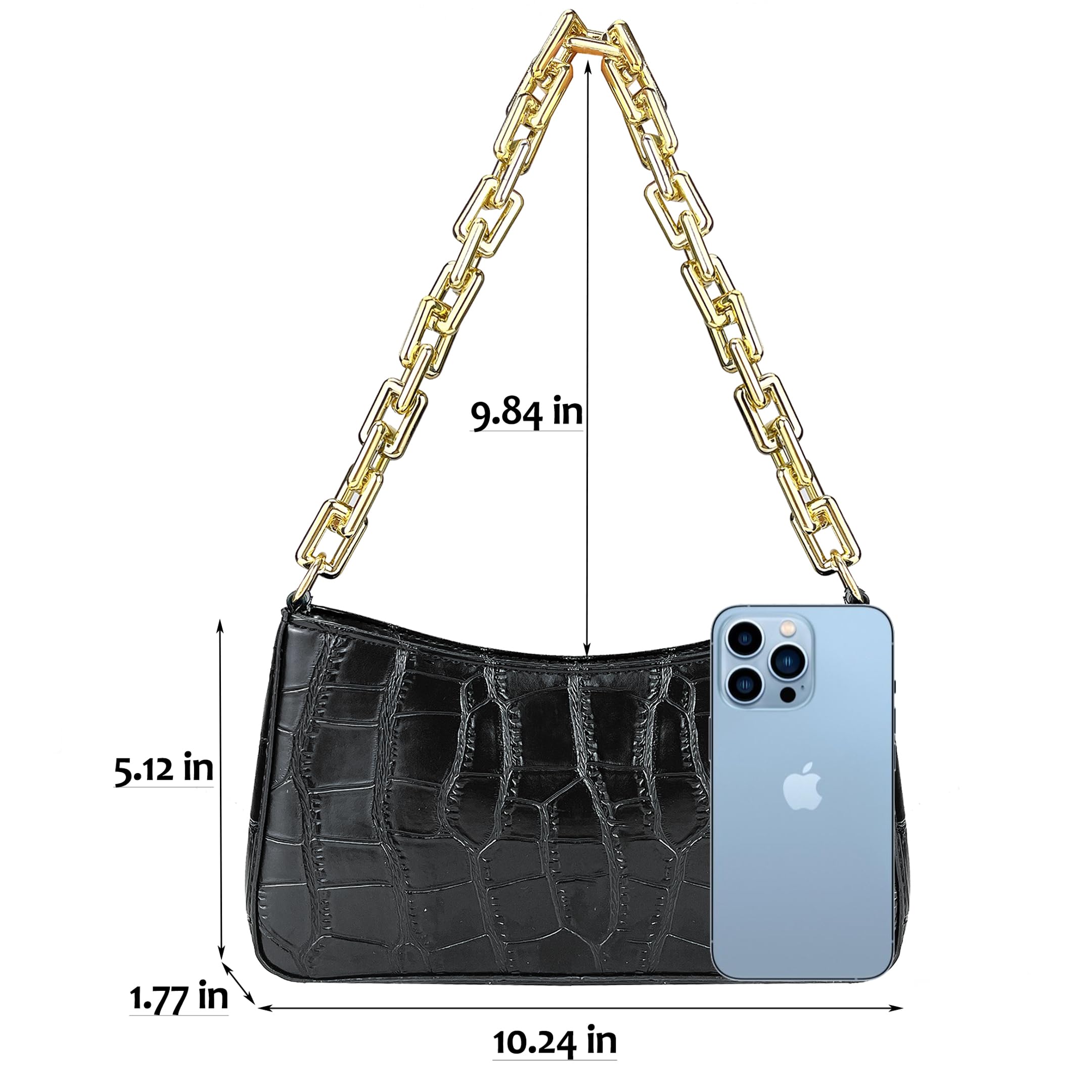 VODIU Classic Clutch Purse Shoulder Handbag Trendy Crocodile Chain Bag Underarm Bags with Zipper for Women