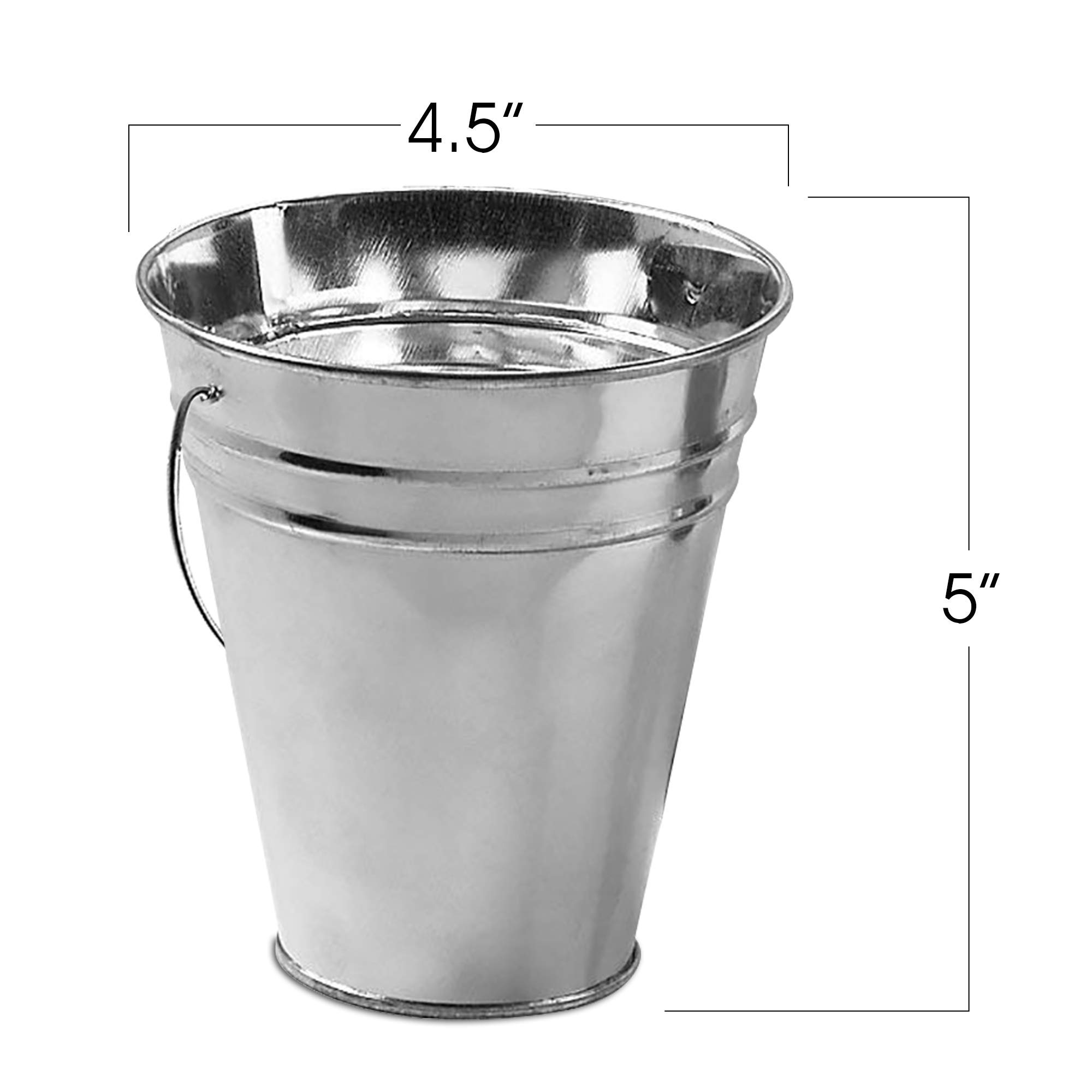 ArtCreativity Large Galvanized Metal Buckets with Handles, Set of 24, 5 Inch Metallic Pails, Rustic Wedding Decorations, Centerpieces for Party, Decorative Ice Buckets, Vase, Garden Planters