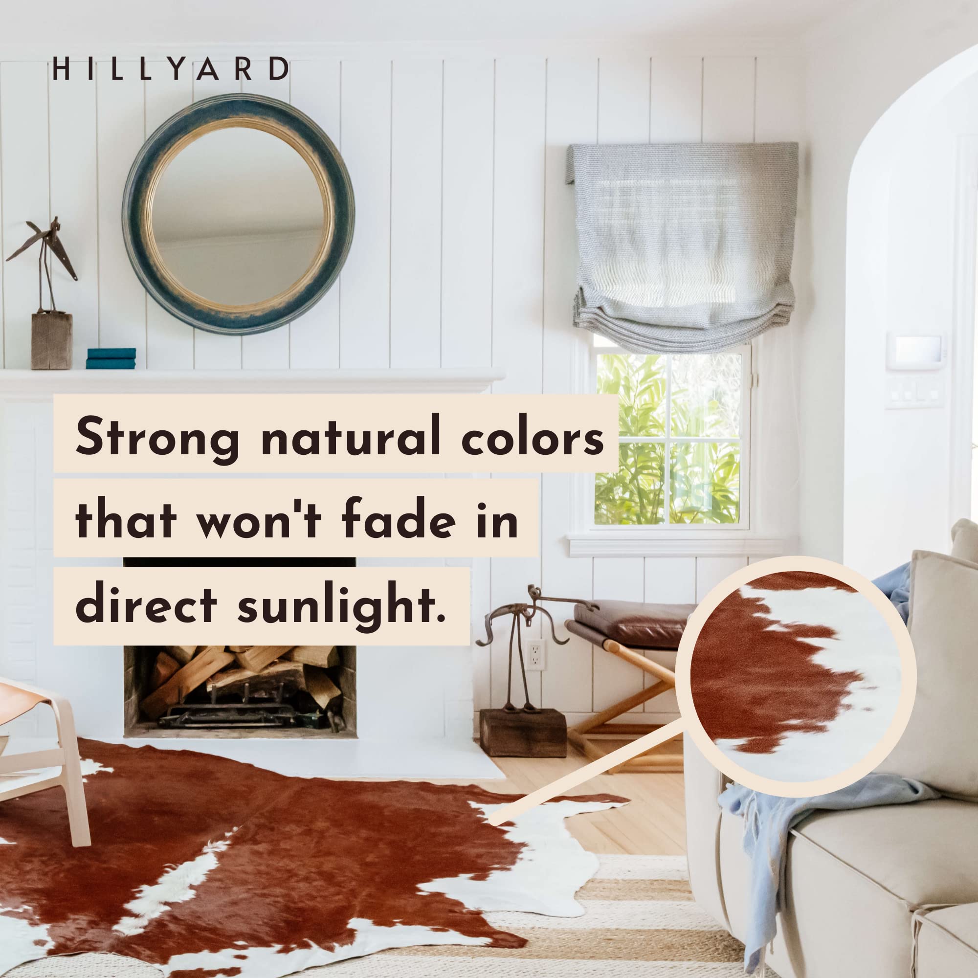 Hillyard Cowhide Rug Brown and White Real Handcrafted Grade A Natural Cowhide Rug - Sustainably Sourced and Lasts Longer - Extra Large Cut 7.5 x 6.5 ft