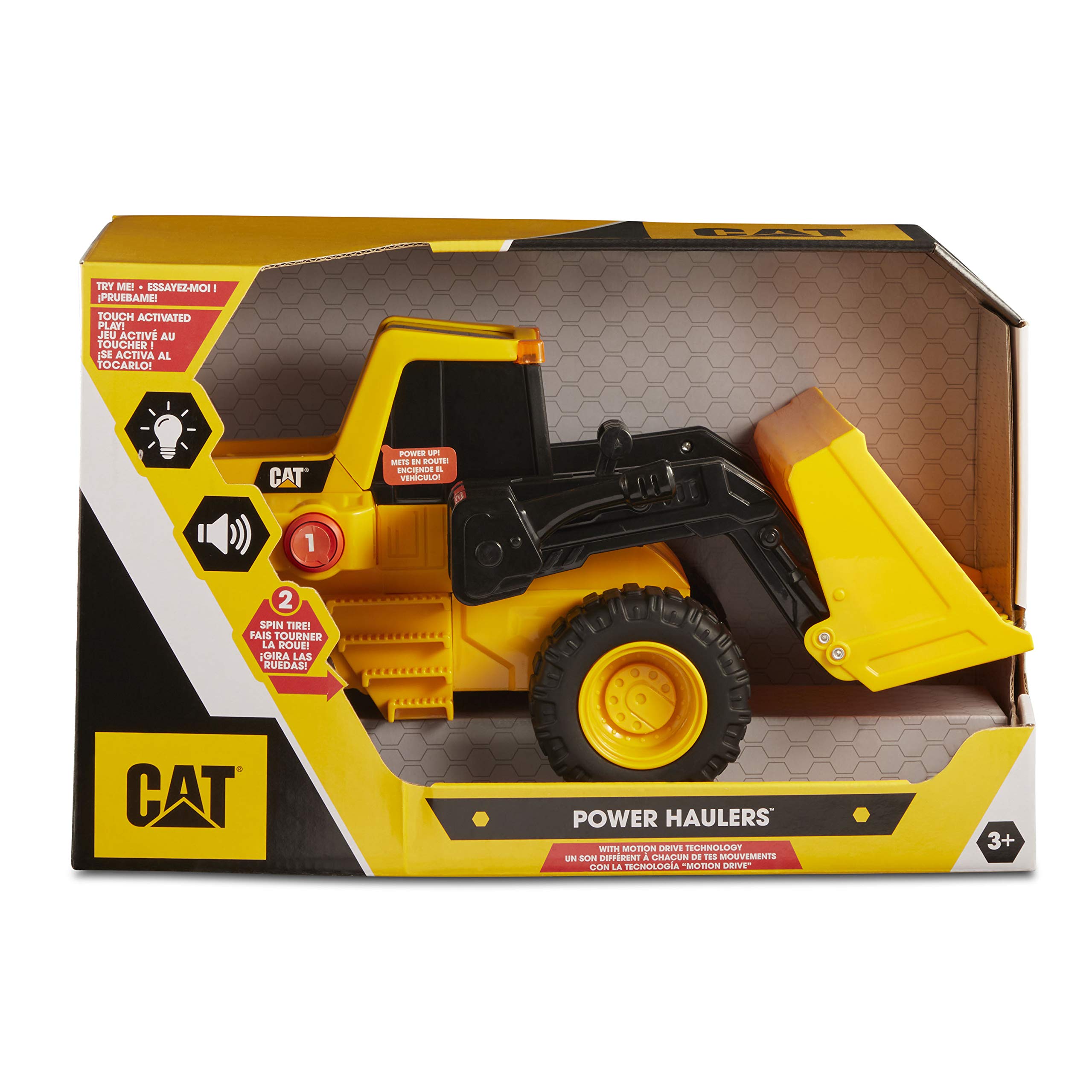 CAT Construction Toys, Construction 11.5" Power Haulers Wheel Loader, Realistic Lights & Sounds, Motion Drive Technology, Working Features, and Interactive Play for Ages 3+