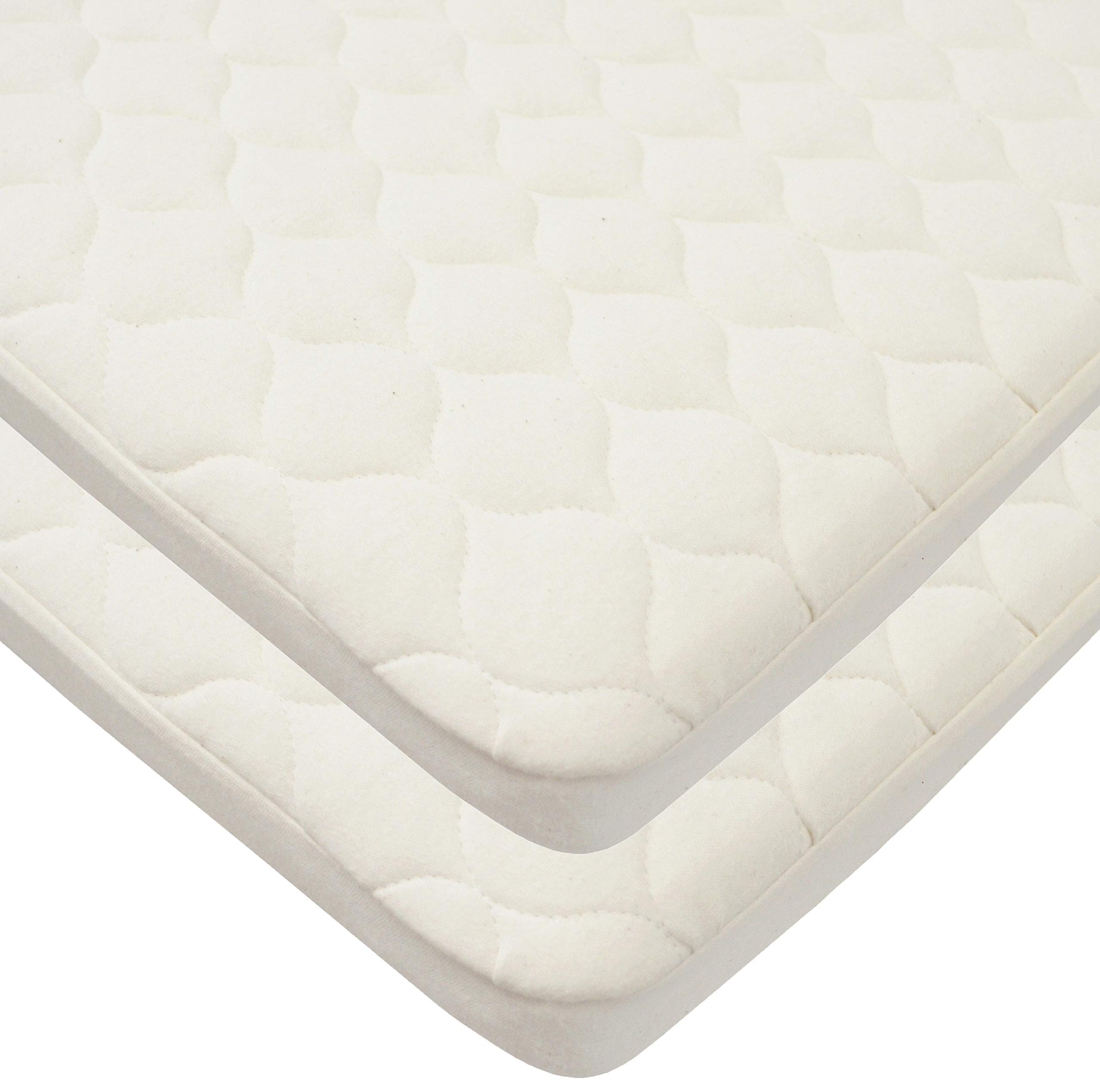 TL Care Waterproof Quilted Pack N Play Playard Size Fitted Mattress Cover Made with Organic Cotton Top Layer, Natural Color, 2 Pack