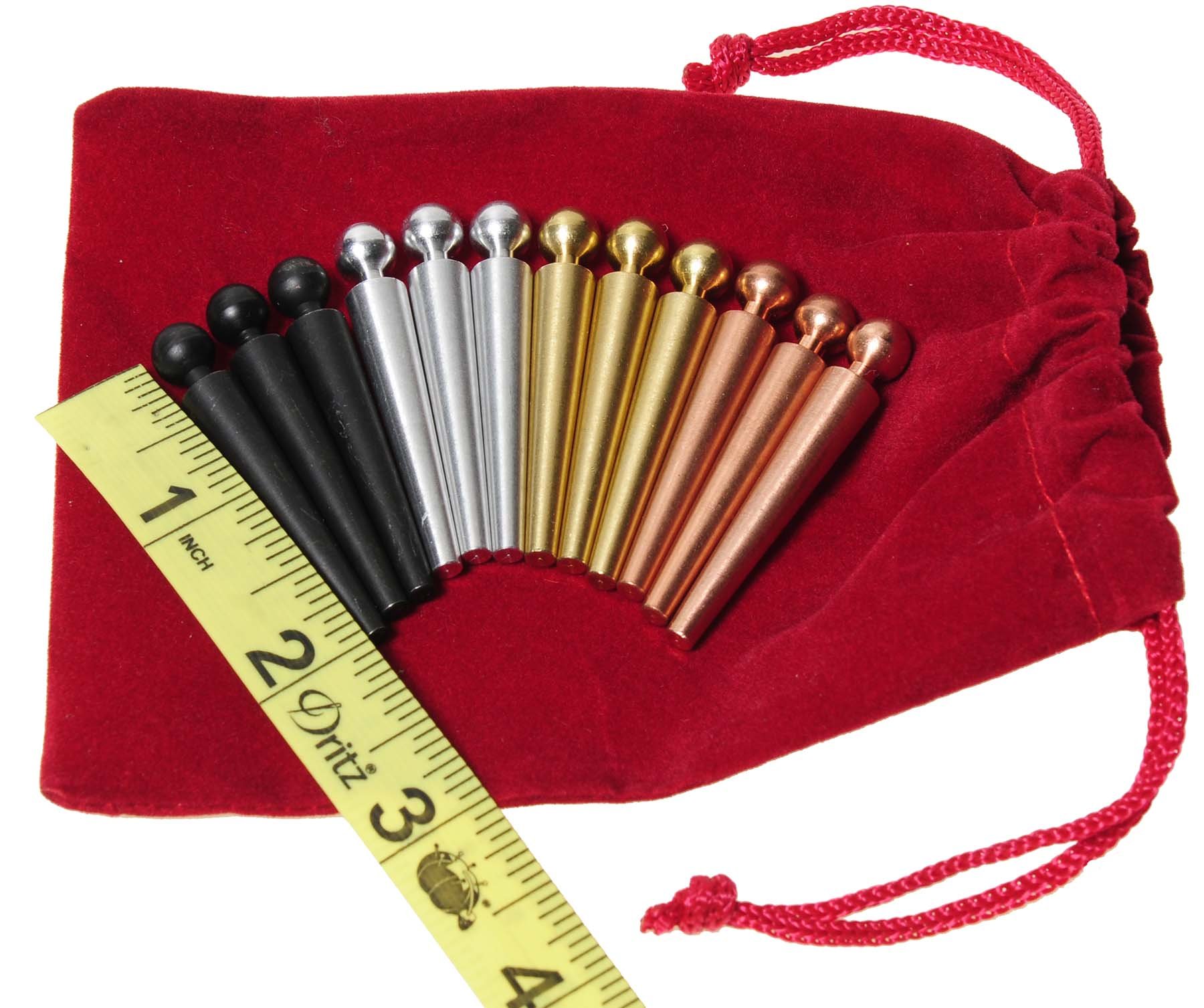 Deluxe Games and Puzzles Metal Cribbage Pegs Extra Large Ball Top, Set of 12 pegs in 4 Colors, for Specialized Cribbage Boards, Soft Red Velveteen Storage Pouch