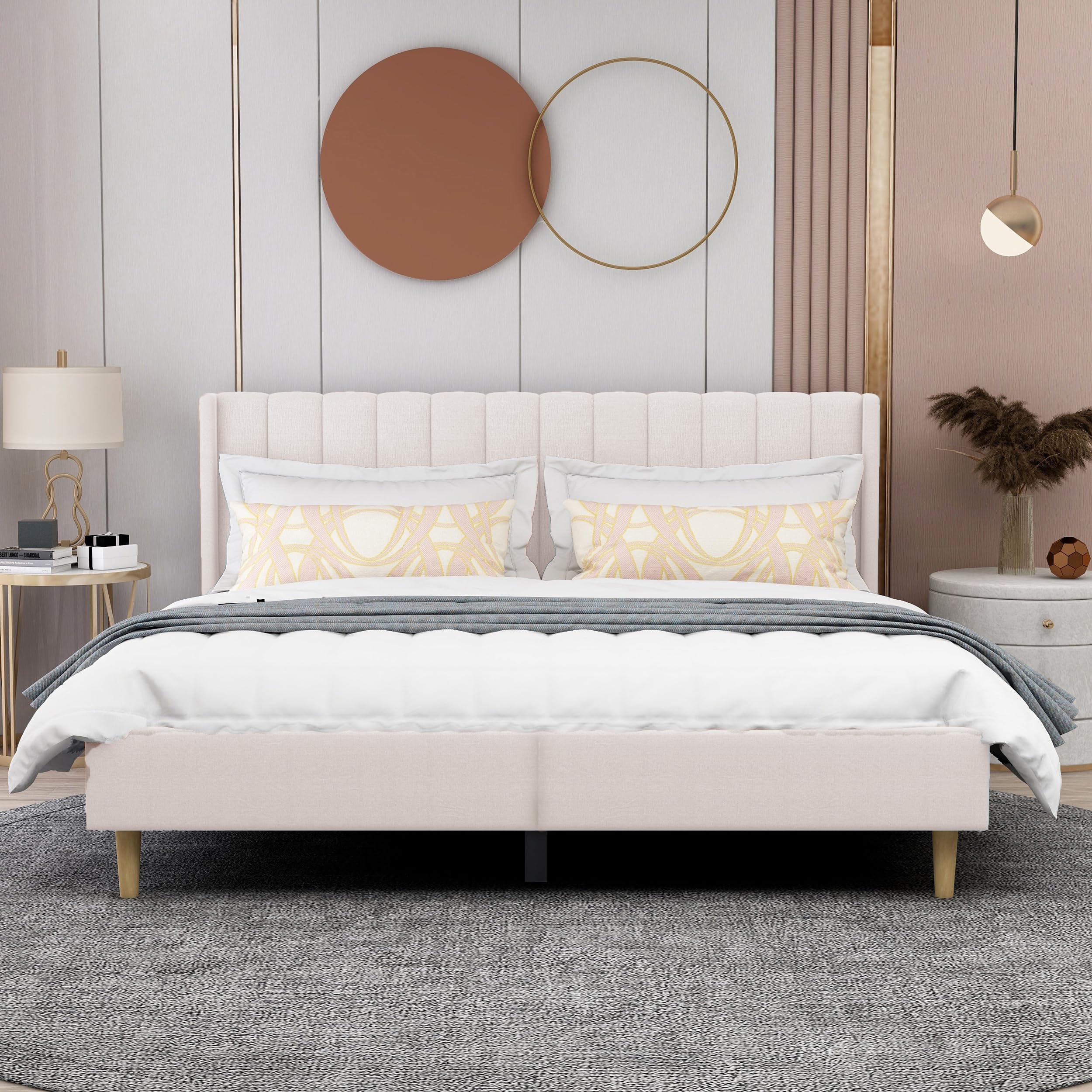 AGARTT Upholstered Platform Bed Frame King Size with Headboard and Footboard/Wooden Slats Support/No Box Spring Needed/Easy Assembly,Ink Green Velvet