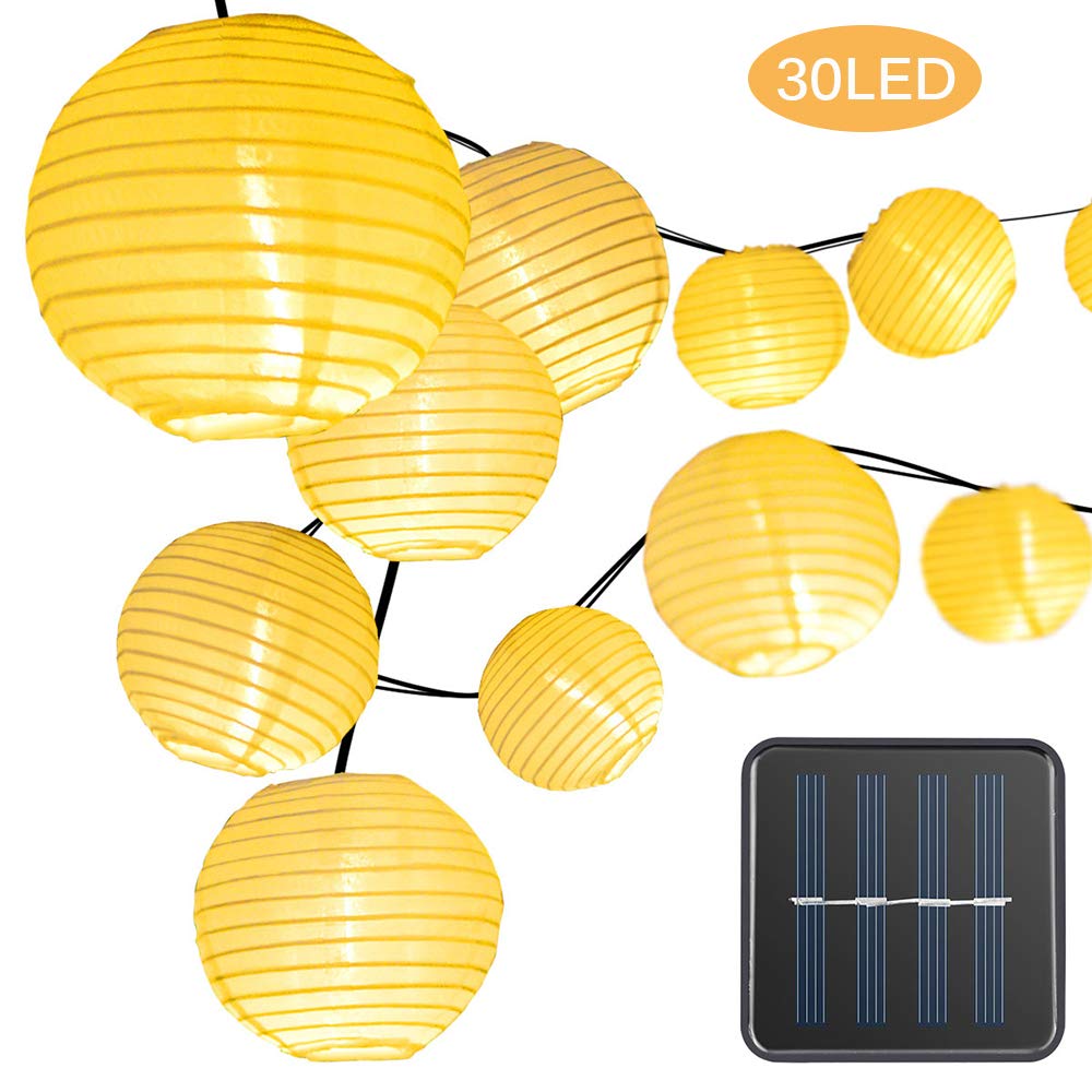 ALLOMN Solar Lantern String Lights, 19.7ft 30LED Waterproof Garden Lantern, String Lights Fair Lights with Fabric Lantern Exterior and Interior Decoration for Christmas, Garden, Home, Yard(Warm White)