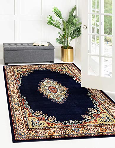 Rugs.com Amaya Collection Rug – 9' x 12' Navy Blue Medium Rug Perfect for Living Rooms, Large Dining Rooms, Open Floorplans