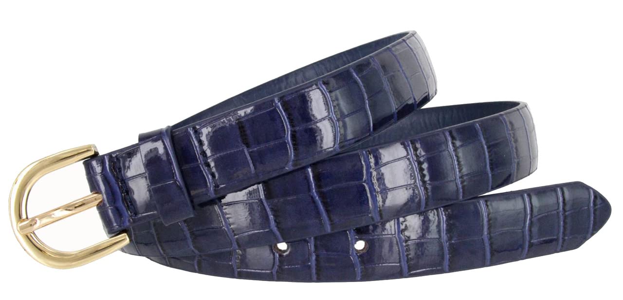 7035 Women's Skinny Belt Alligator Embossed Genuine Leather Belt 1" (25mm) Wide (Navy, 33''-35'' M)