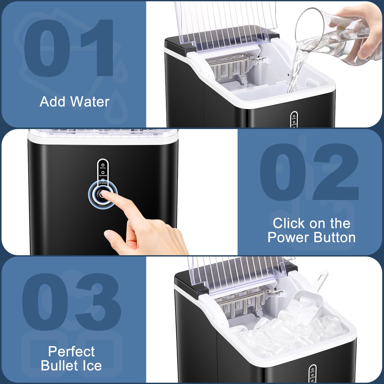 Ice Makers Countertop, Portable Ice Makers Countertop with Self-Cleaning,9 Bullet Cubes Ready in 8 Mins,26lbs/24H,with Ice Scoop and Ice Basket,for Home Kitchen Camping RV.(Black)