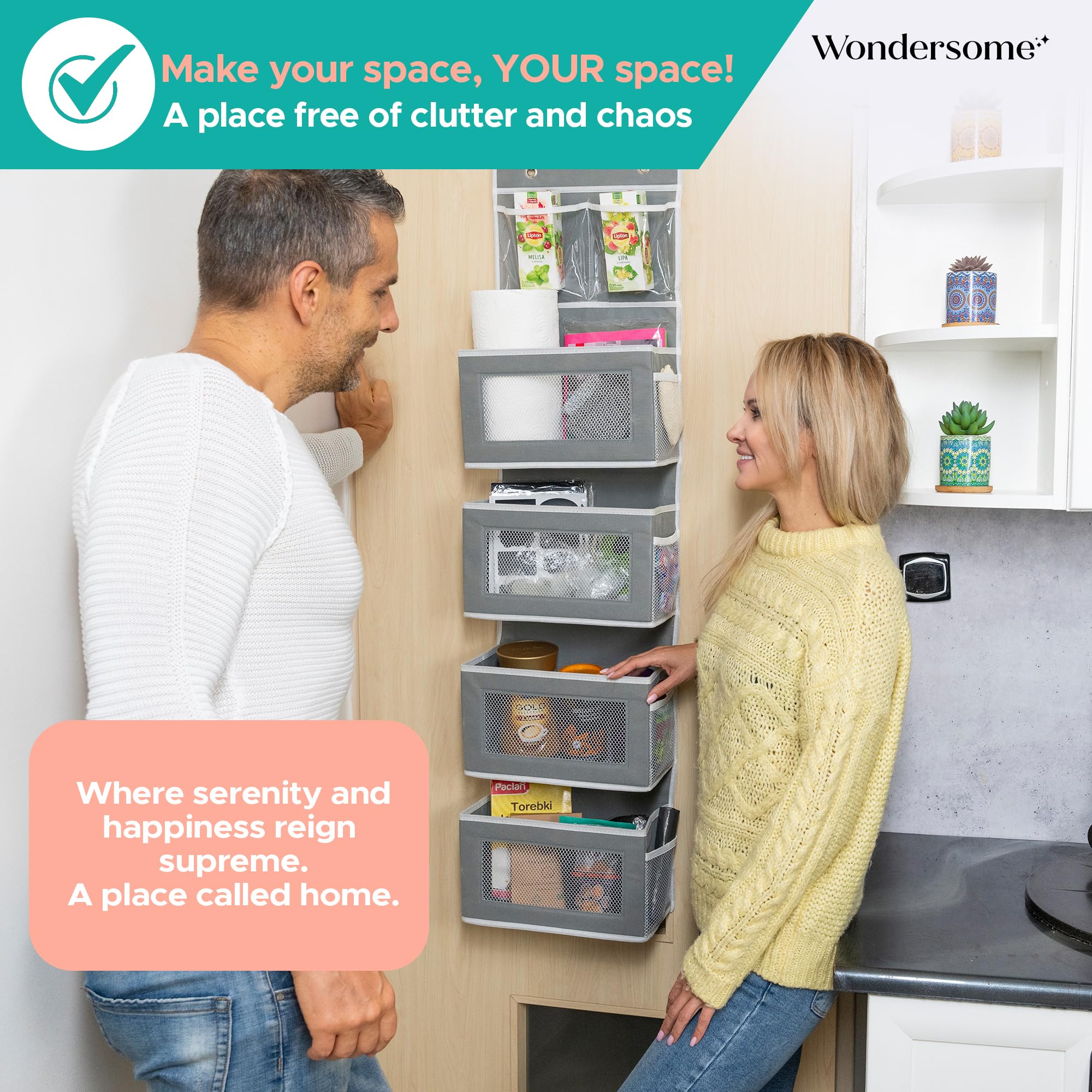 Wondersome Over the Door Organizer - Clear Mesh Window Hanging Storage Rack - Closet/Wall Organization for Bedroom, Bathroom, Kids Room - Space Saving Shelves for Clothes, Shoe, Towel - US-Based Brand