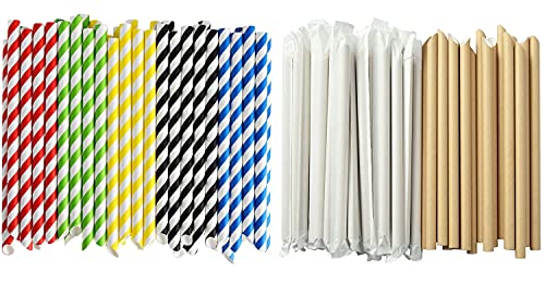 ALINK 50 Striped Paper Boba Straws + 50 Wrapped Paper Boba Straws