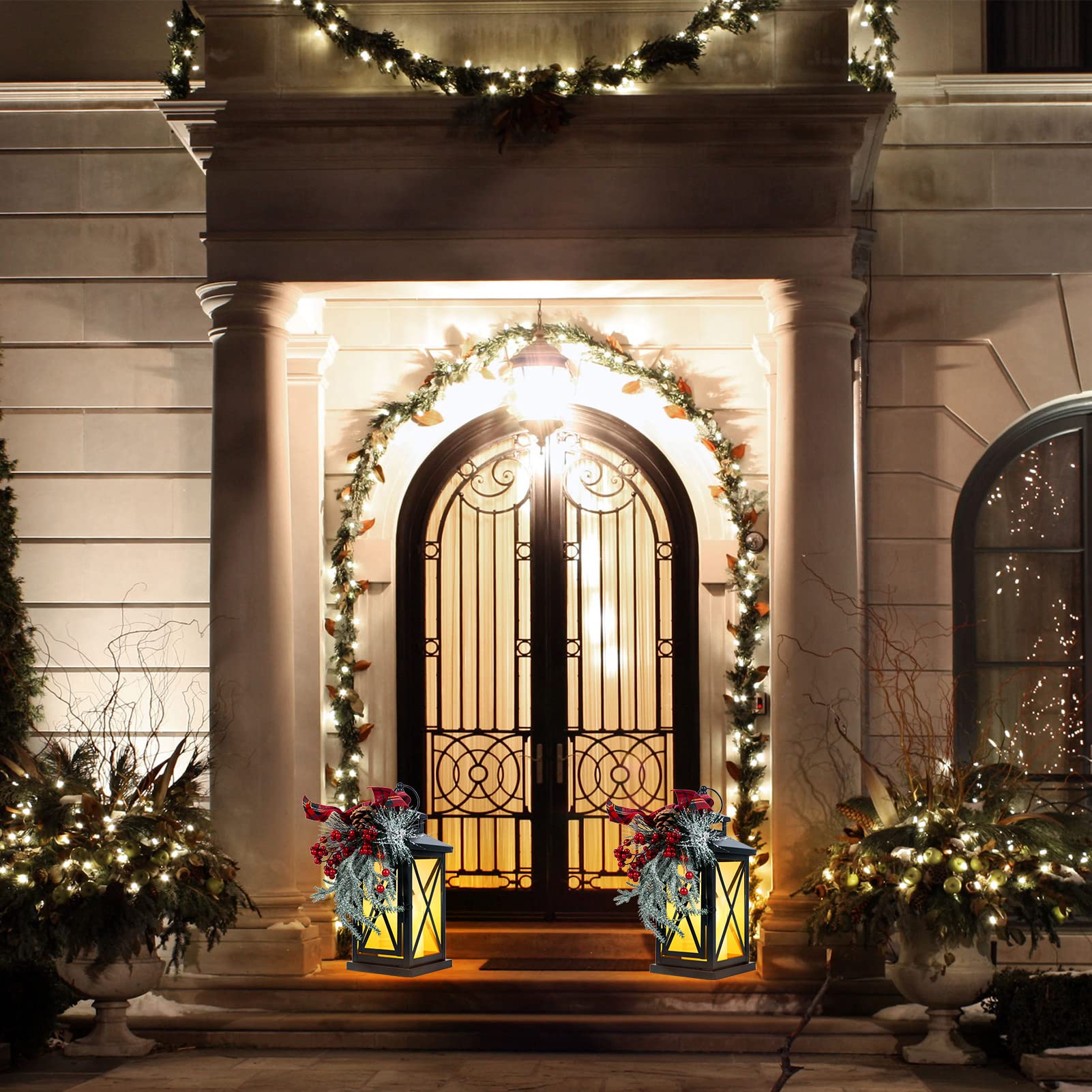 Christmas Candle Lantern 14Inch, Christmas Lanterns Garden Flashing Candle Light, Decorative Hanging Lantern for Indoor Home Tables and Fireplaces Outdoor Patios