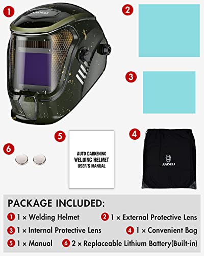 ANDELI Welding Helmet,Large Viewing True Color Solar Powered Auto Darkening Welding Helmet with Side View 4 Arc Sensor Wide Shade 4/5-8/9-13 Welder Mask for TIG MIG ARC Grinding Plasma