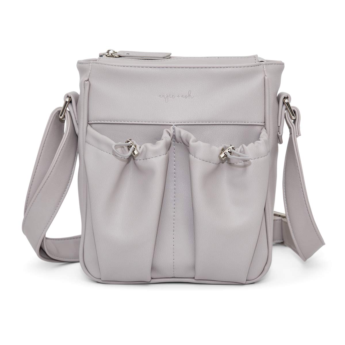 anjie + ash Crossbody Parent Bag, Diaper Bag for Mom, Compact Bag, Vegan Leather (Fog)