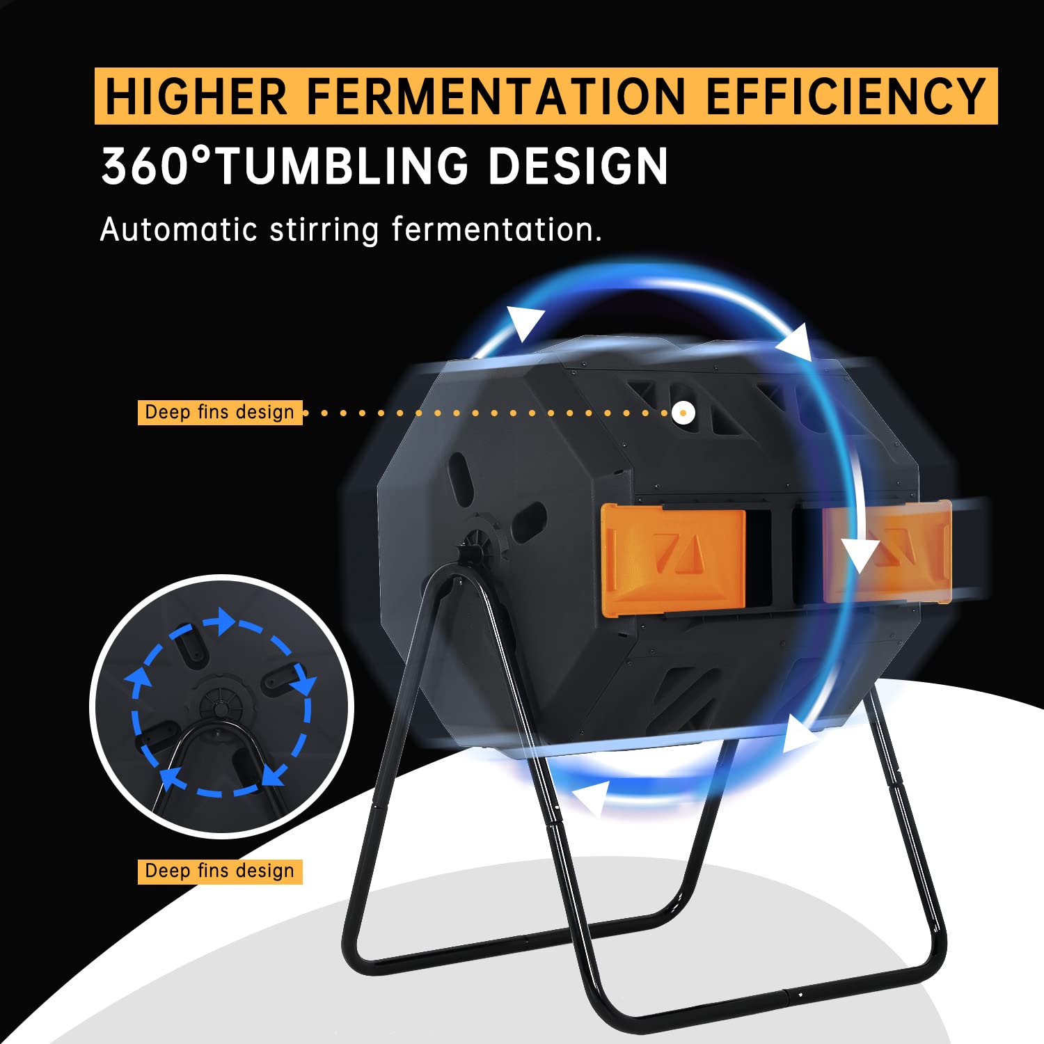 Compost Bin Outdoor Tumbler Compost Dual Chamber 43 Gallon Capacity BPA Free Rotating Batch Composting Tumbler with Sliding Doors All Season Composter for Garden Yard Orange