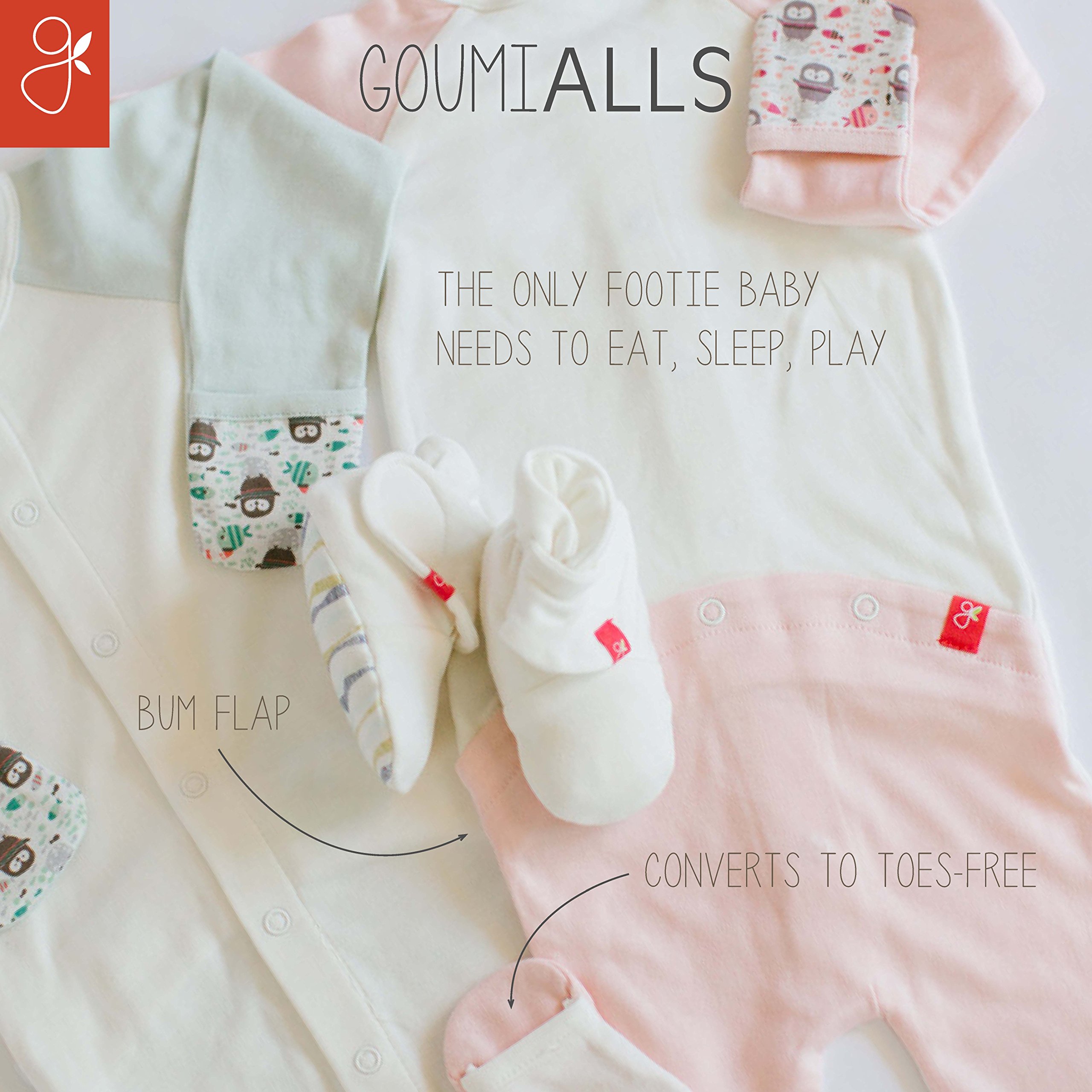 goumikids Goumi'all, Smart Adjustable Footie Baby Pajamas Made With Soft, Organic Material - School Of Fish (Gray), 0-3 Months