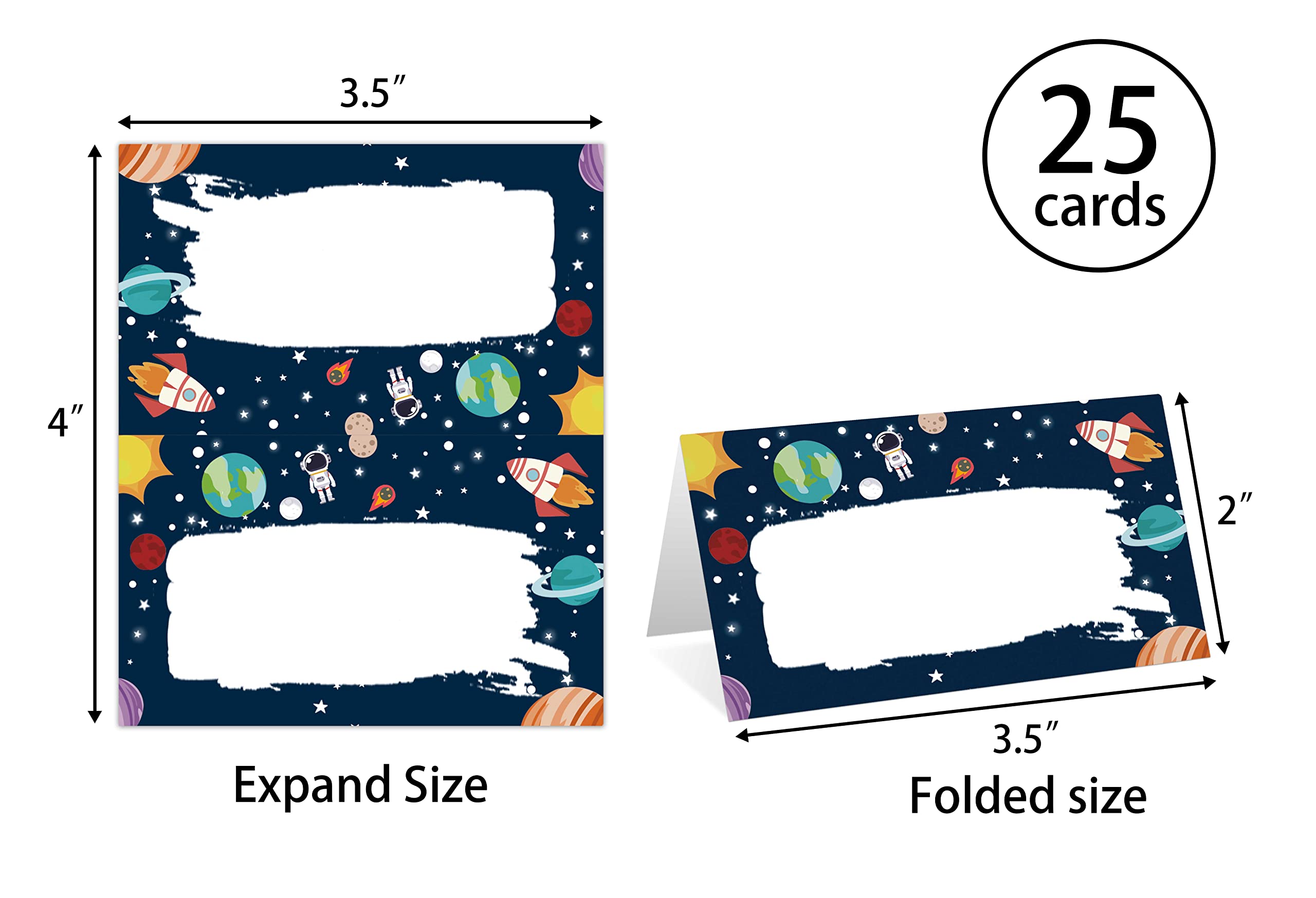 Place Cards for Wedding, Birthday Or Party, Outer Space, Uninerse Filled-In Name Place Cards, Foldover Seating Table Cards, 25 Pack, Folds into 3.5 * 2 Inches (zuoweika-A033)