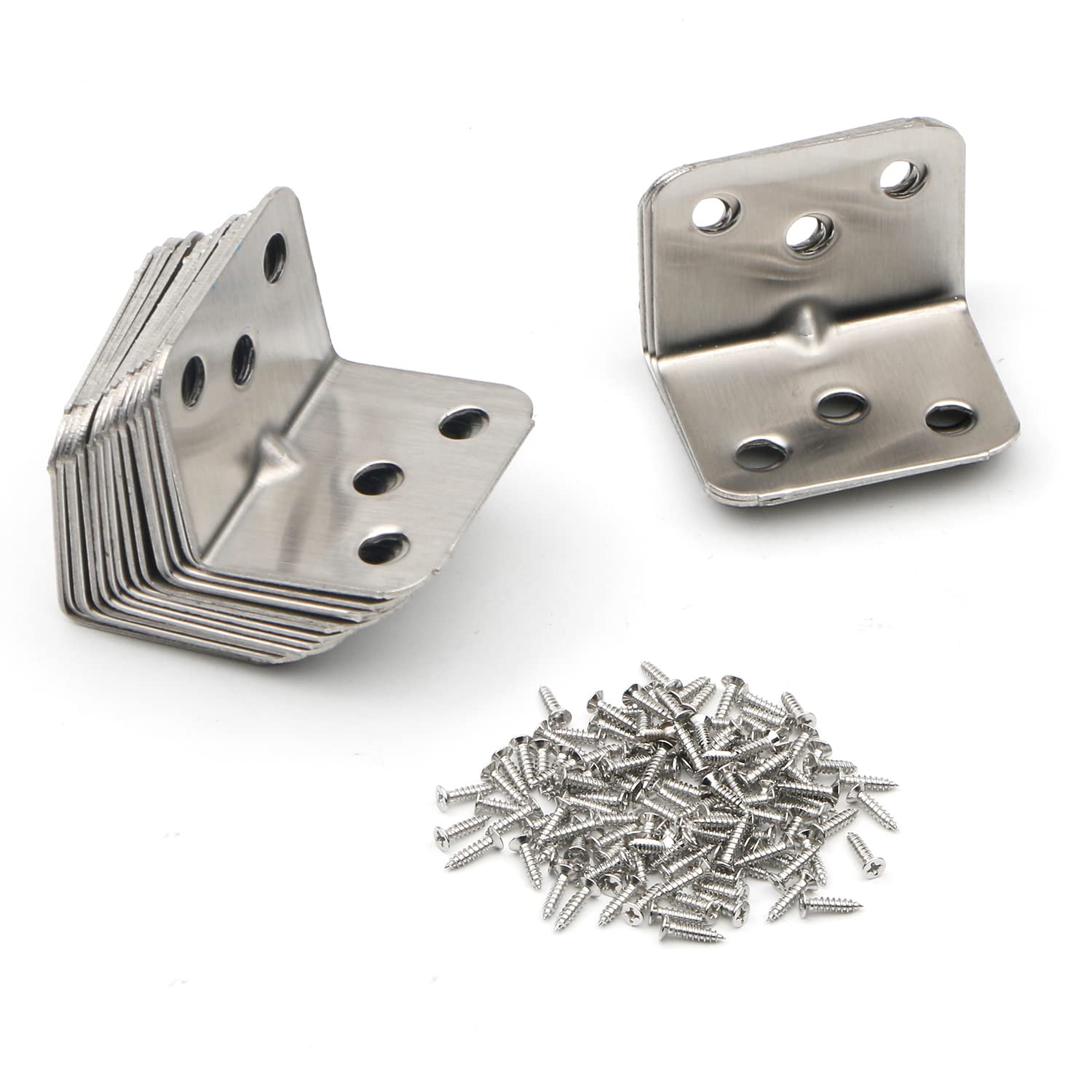 Pxyelec 20pcs L Bracket, Stainless Steel Right Angle Code Corner Brace Joint Bracket Angle, 6 Hole, 36mm x 28mm x 1.0mm (Thick)