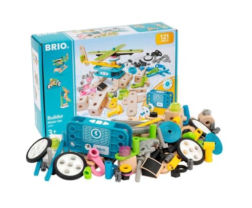 BRIO Builder 34591 - Builder Motor Set - 120 Piece Construction Set STEM Toy with Wood and Plastic Pieces and a Motor for Kids Age 3 and Up