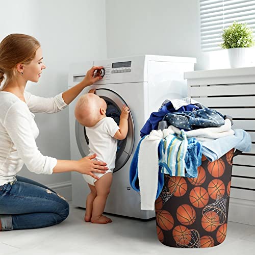 Basketball Sport Large Laundry Basket Hamper Bag Washing with Handles for College Dorm Portable
