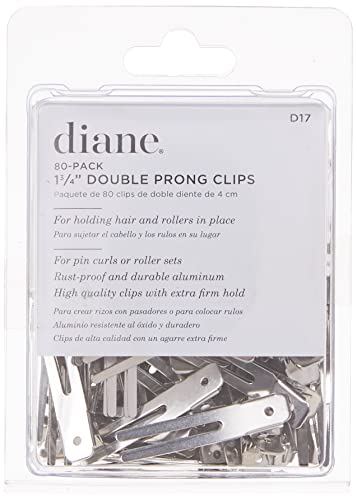 Diane Double Prong Hair Clips for Women, Girls For Holding Rollers or Hair 1.75 Inches Long Silver D17, 80 Count (Pack of 1)
