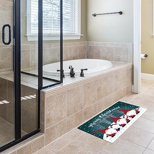 Christmas Card Funny Gnomes Red Shower Mat Bathtub Mat Non Slip Shower Mats for Showers Anti Slip for Elderly Shower Mat with Suction Cups
