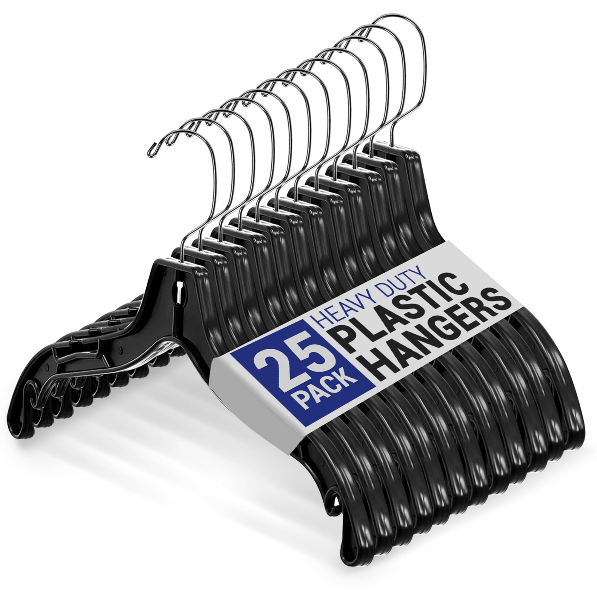 Victory Display Heavy Duty Hangers for Clothes (25-Pack), Black Hangers, 17in Wide Black Plastic Hangers, Coat Hanger with Swivel Hook & Notched Shoulders, Clothing Hangers, Heavy Duty Clothes Hangers