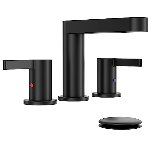 Black Bathroom Faucet 3 Hole, KPAIDA 8 Inch Widespread Bathroom Faucets for Sink 3 Hole Matte Black Bathroom Sink Faucet with Pop Up Drain and Water Supply Lines
