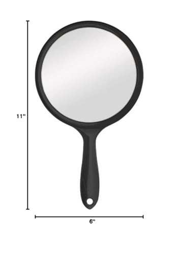Diane Hand Mirror with 1X and 5X Magnification, Double-Sided Hand Held Mirror with Handle for Salon, Barber, Vanity, Grooming, Shaving, and Travel, Medium, 6" x 11", Black