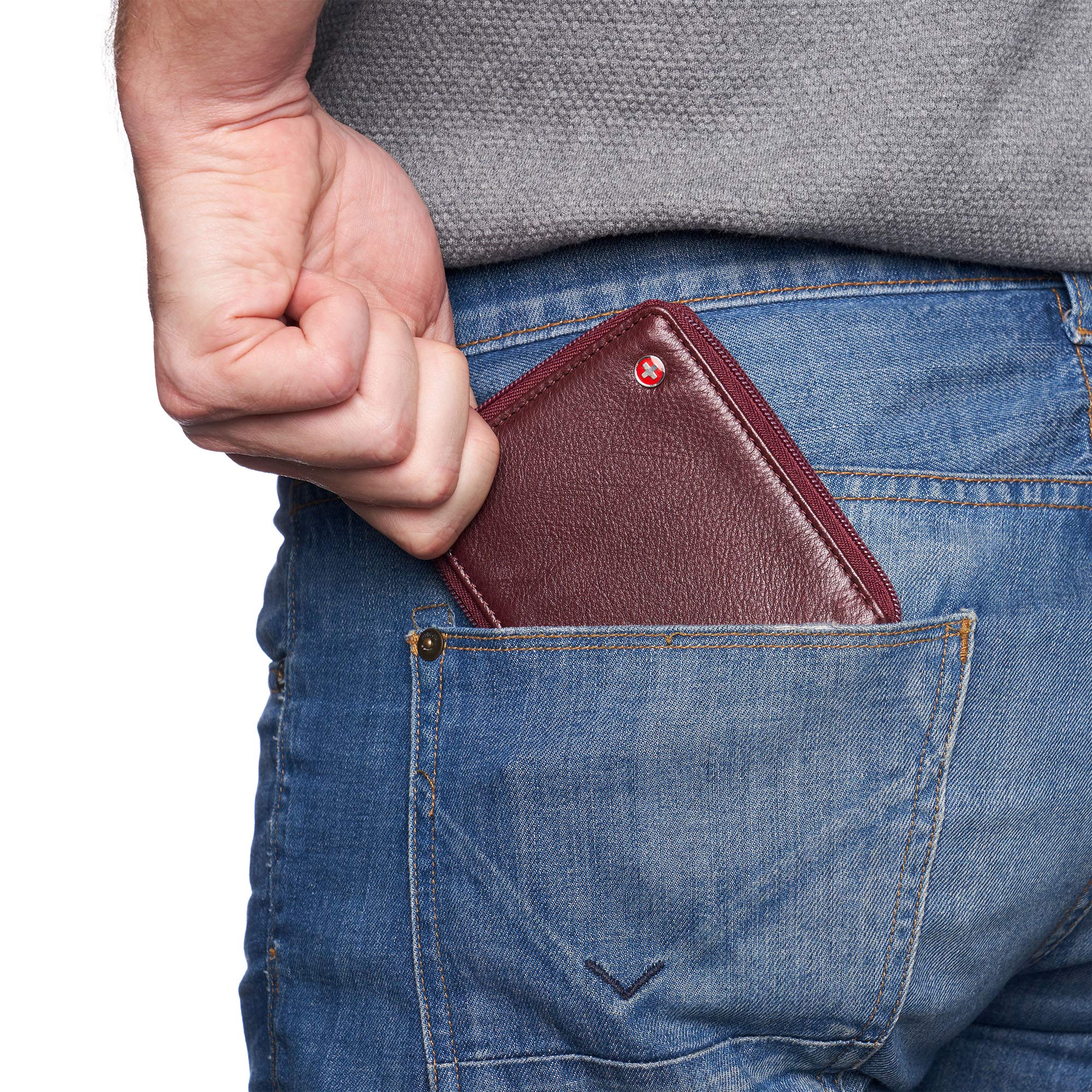 Alpine Swiss Logan Zipper Bifold Wallet For Men or Women RFID Safe Comes in a Gift Box Burgundy