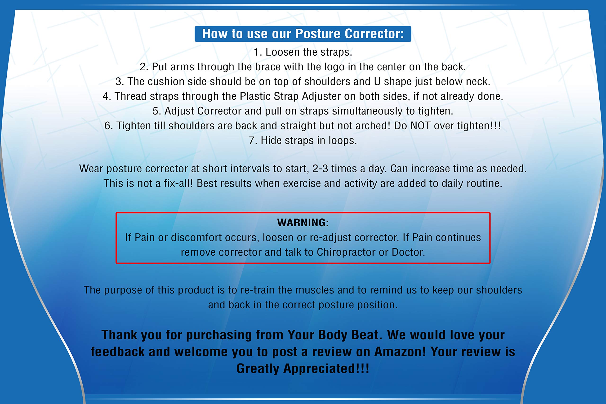 Adjustable Posture Corrector for Men & Women by YourBodyBeat - Improve Spine Alignment at the Work Place and During Sports & Exercise - Comfortable - Sleep Better & Feel Great - Less Neck/Back Pain