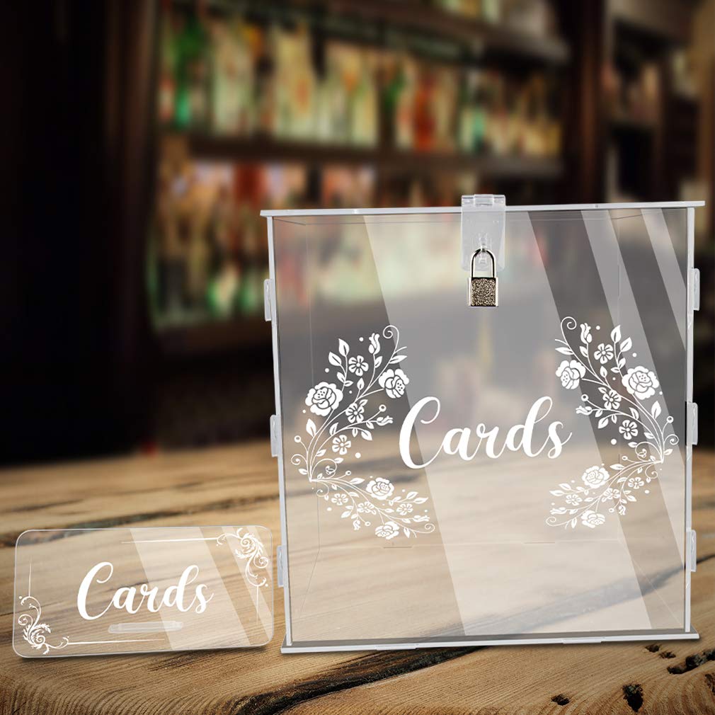 Wedding Card Box Arcylic Clear Card Box with Lock for Wedding Reception Gift Card Box Money Box Holder with Sign for Birthday Anniversaries Bridal Baby Shower