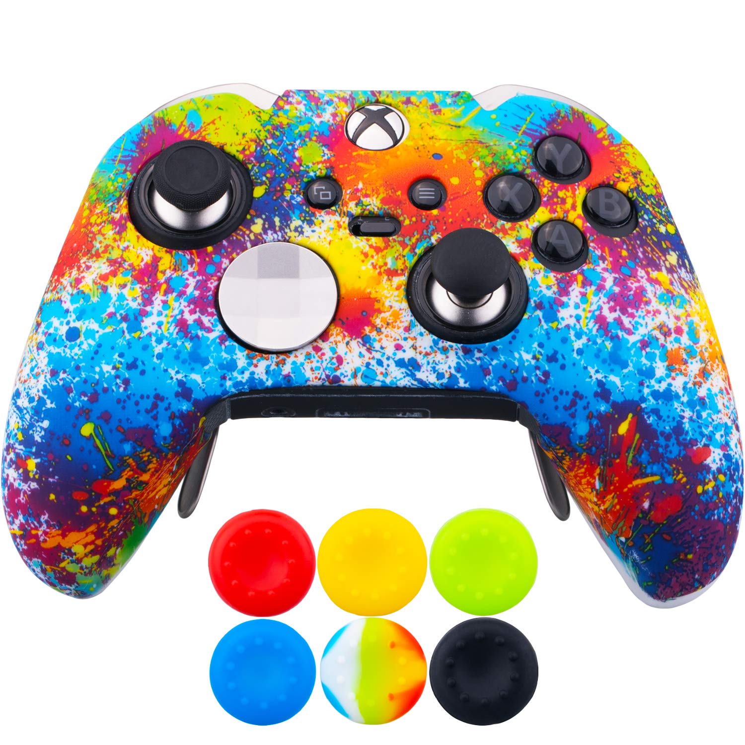 9CDeer 1 x Protective Customize Transfer Print Silicone Cover Skin Colour Paint + 6 Thumb Grips Analog Caps for Xbox Elite Wireless Controller Compatible with Official Stereo Headset Adapter
