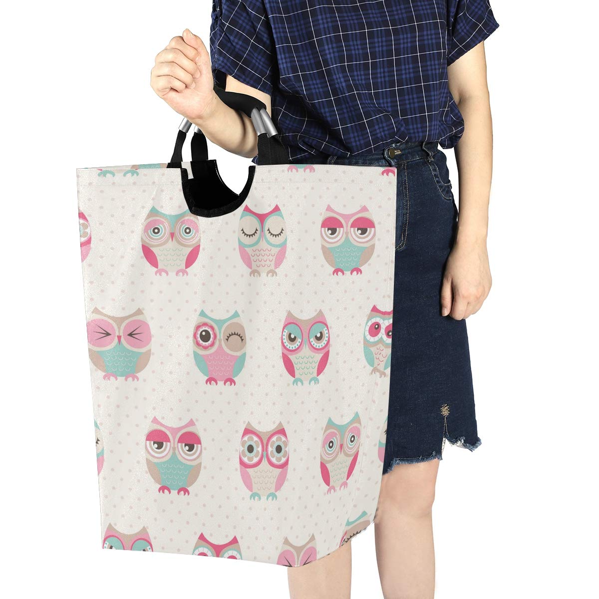 AGONA Funny Cute Owls Birds Laundry Basket with Handles Large Storage Bin Collapsible Fabric Laundry Hamper Foldable Laundry Bag for Kids Room Toy Bins Gift Baskets Bedroom Baby Nursery
