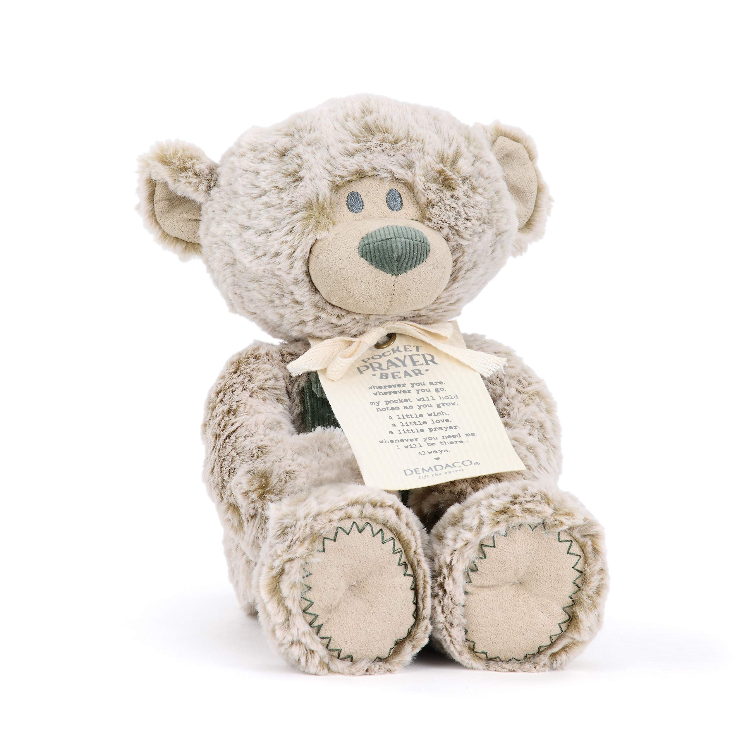 DEMDACO Pocket Prayer Teddy Bear Soft Grey 11 inch Plush Fabric Stuffed Animal Toy