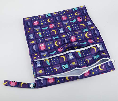 Sigzagor Wet Dry Bag Baby Cloth Diaper Nappy Insert Bag Reusable Washable (Moon Star Owls)