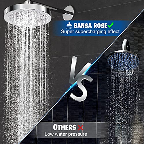 BANSA ROSE Shower Head, High Pressure Shower Heads Chrome Plated Exterior with Adjustable Ball Joint Rain Shower Head for Bathroom Luxury Shower-6 Inch(2.5 GPM)