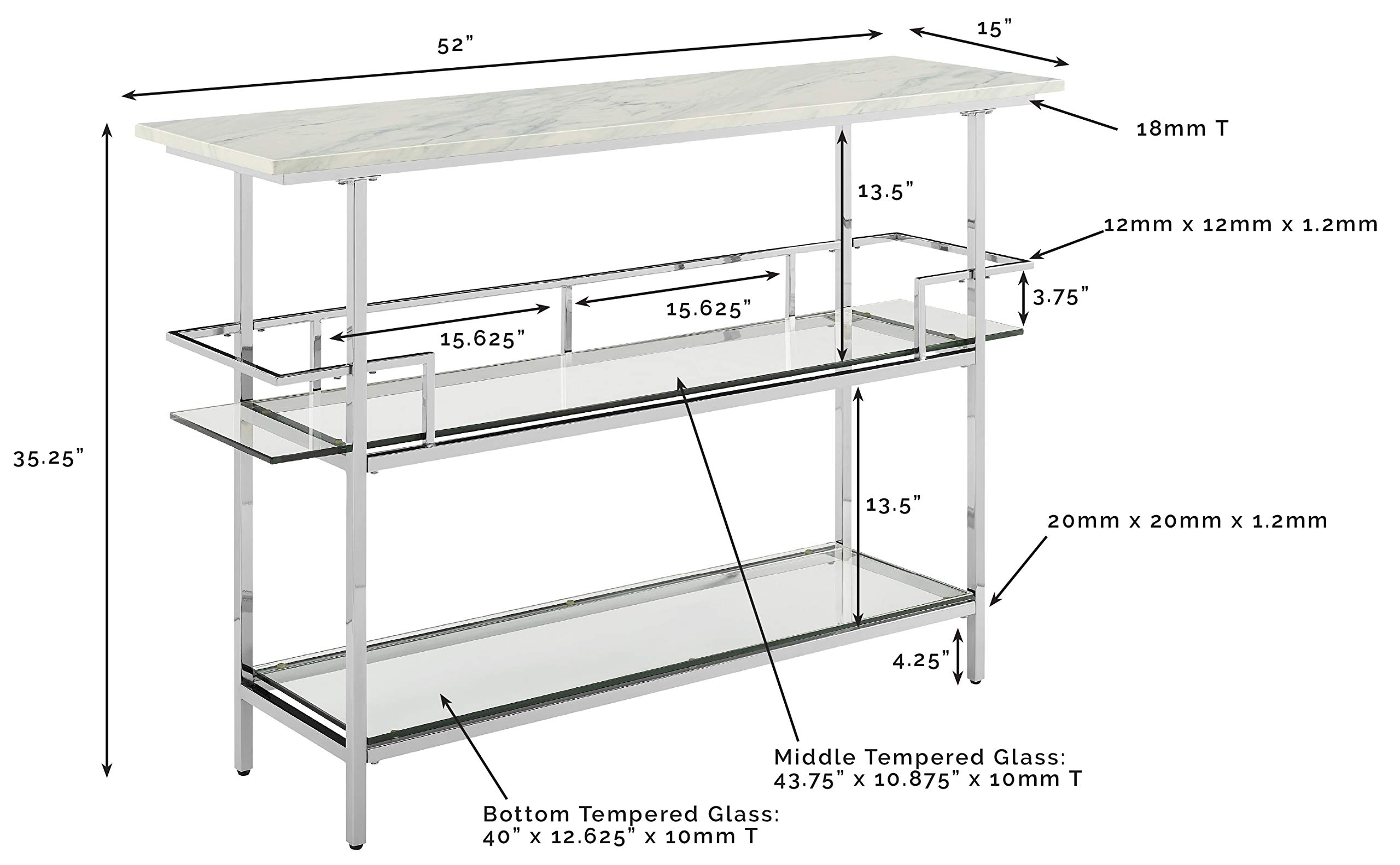 Crosley Furniture Aimee Bar with Paper Marble Top, Chrome Finish